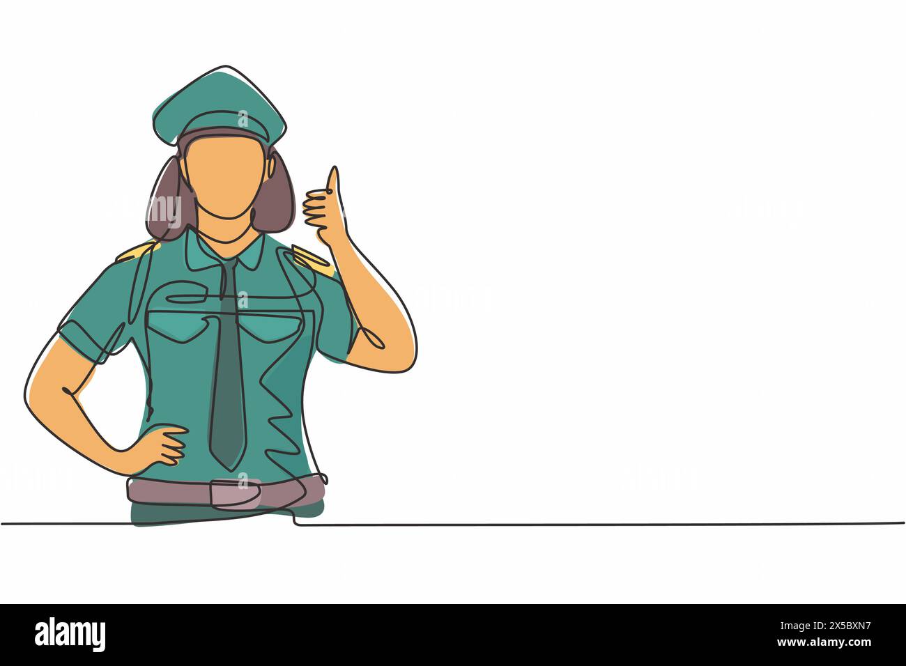 Single one line drawing of a woman pilot with a thumbs-up gesture and ...
