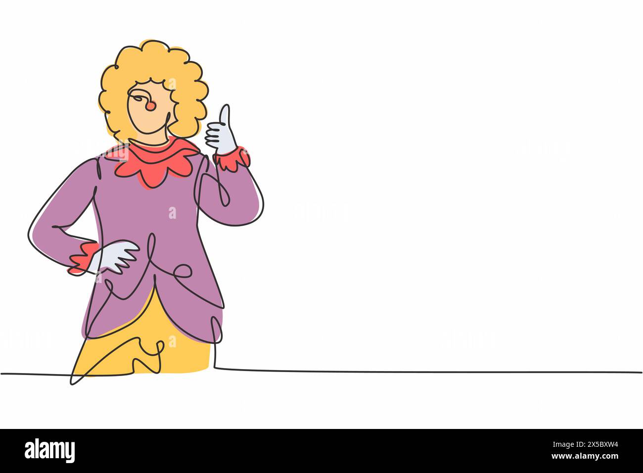 Continuous one line drawing female clown with thumbs-up gesture ...