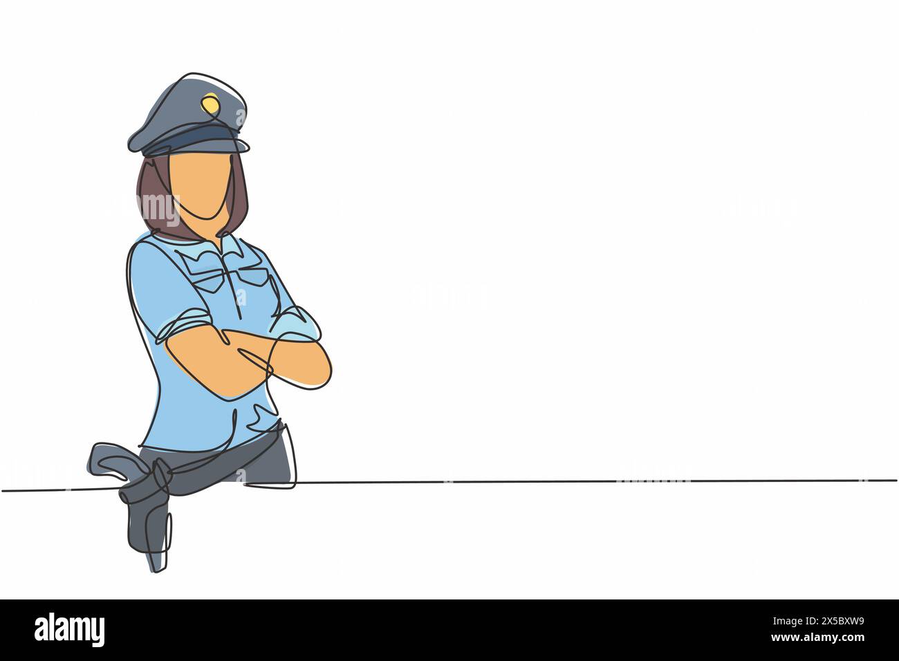 Single continuous line drawing of young beauty police woman in uniform ...