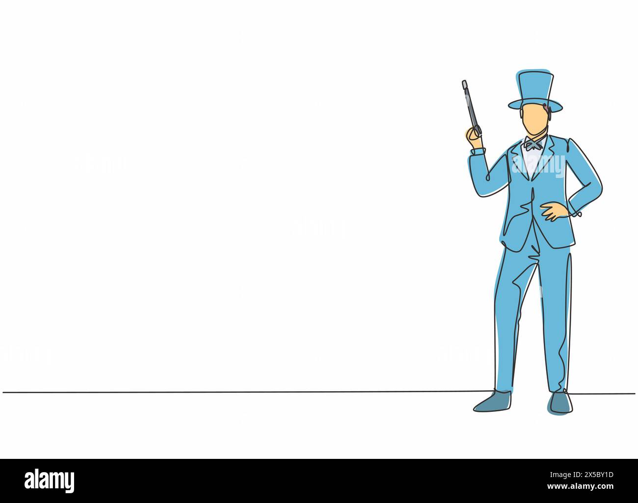 Single continuous line drawing of young male magician in suit standing ...