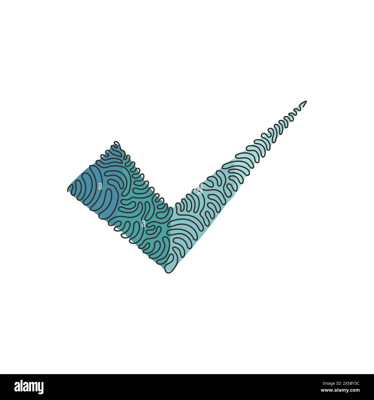 Single one line drawing check icon silhouette. Approved test correct ...