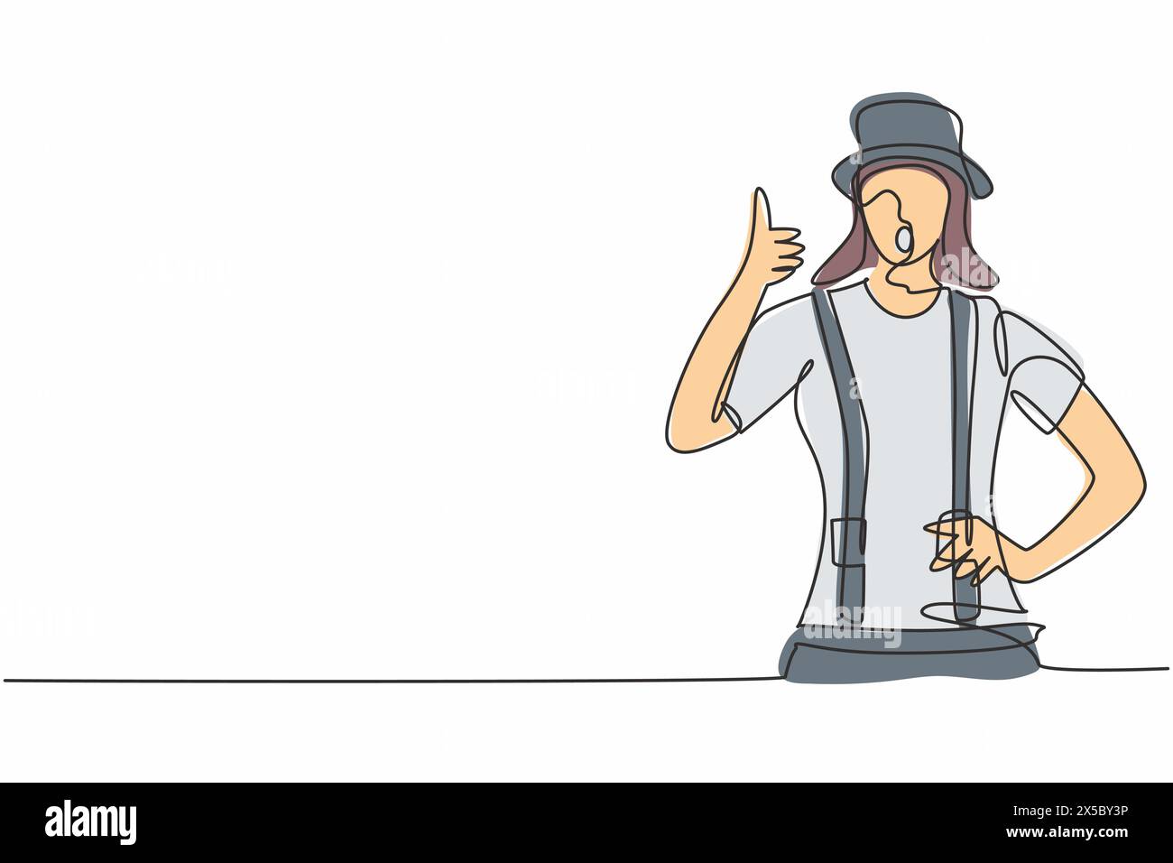 Single one line drawing of female mime artist with thumbs-up gesture ...
