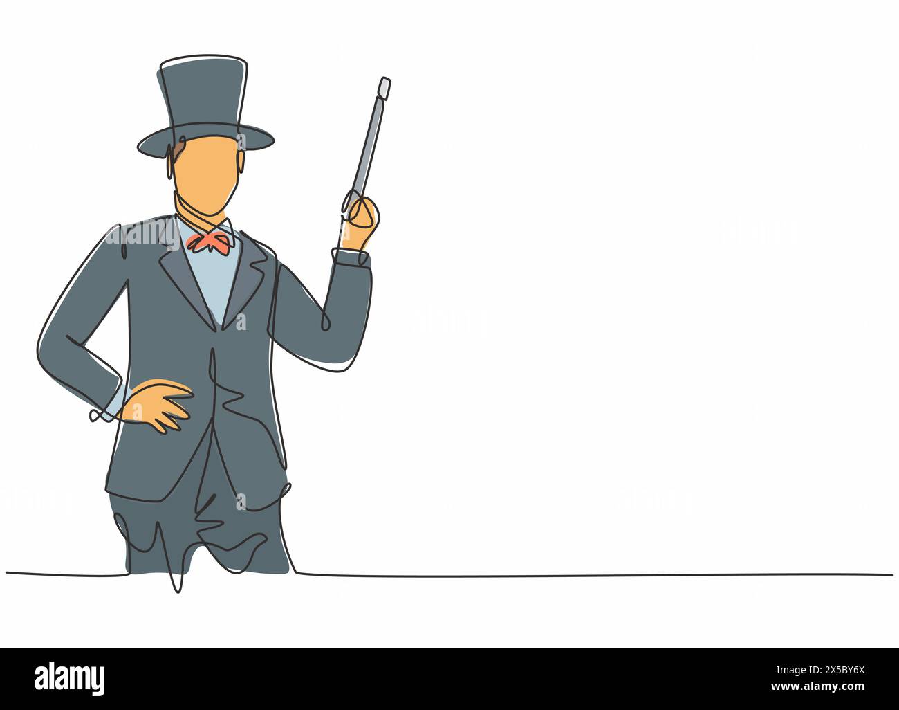 Single one line drawing of young male magician expert holding magic ...