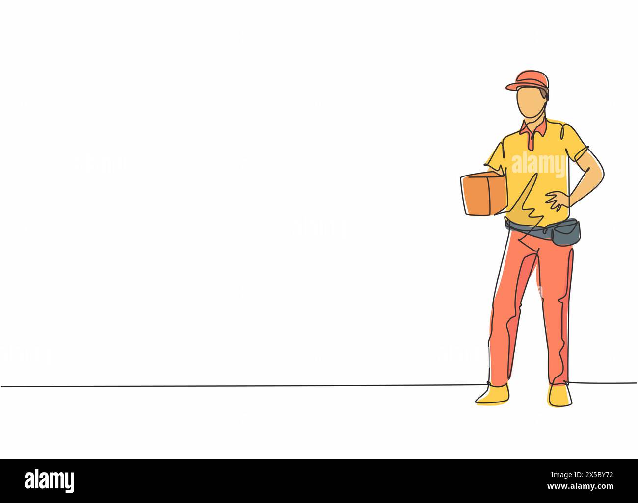 Single continuous line drawing of young handsome delivery man pose ...
