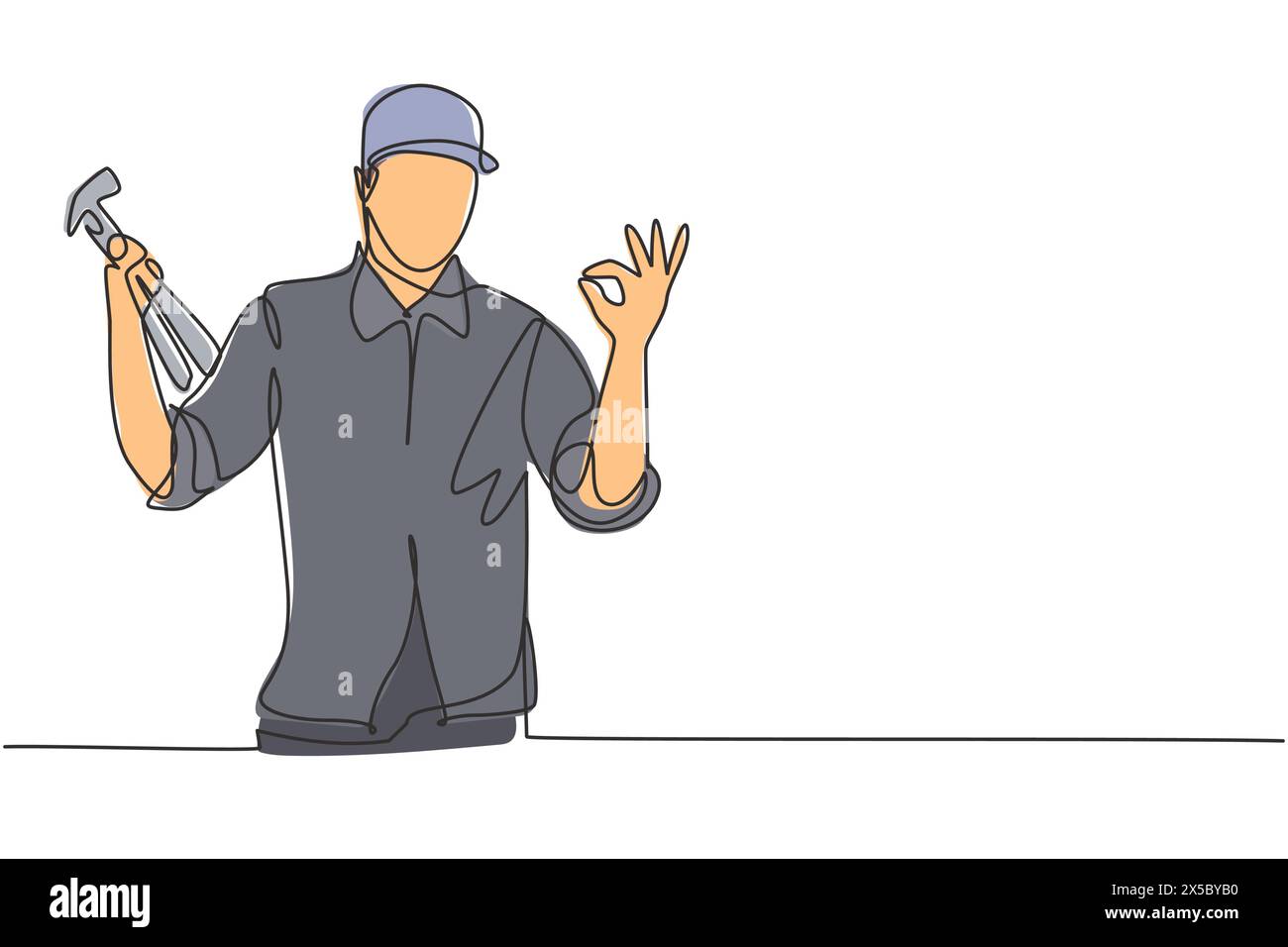 Single one line drawing of carpenter with gesture okay works in his ...