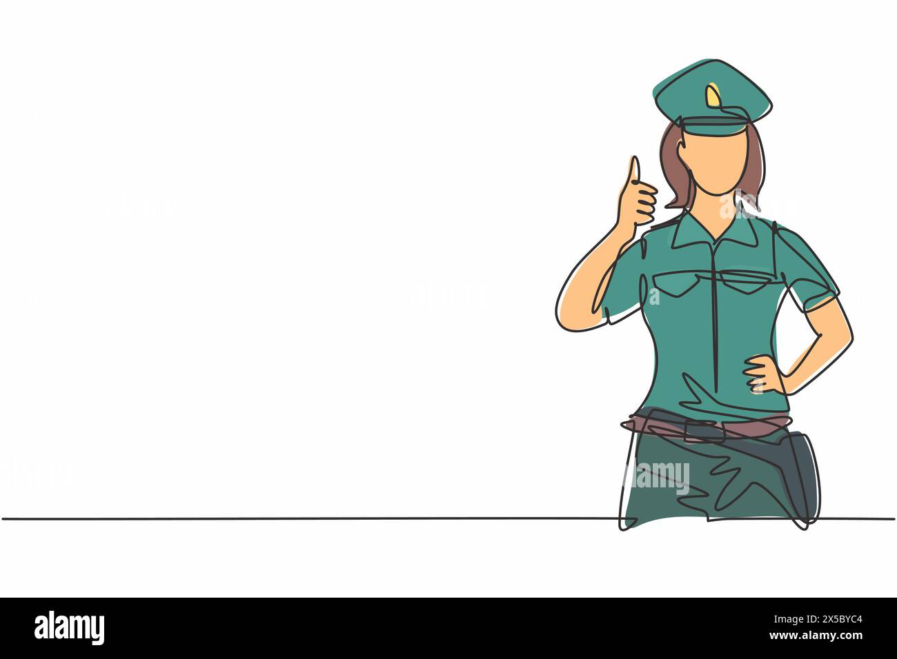 Single continuous line drawing the policewoman with a thumbs-up gesture ...