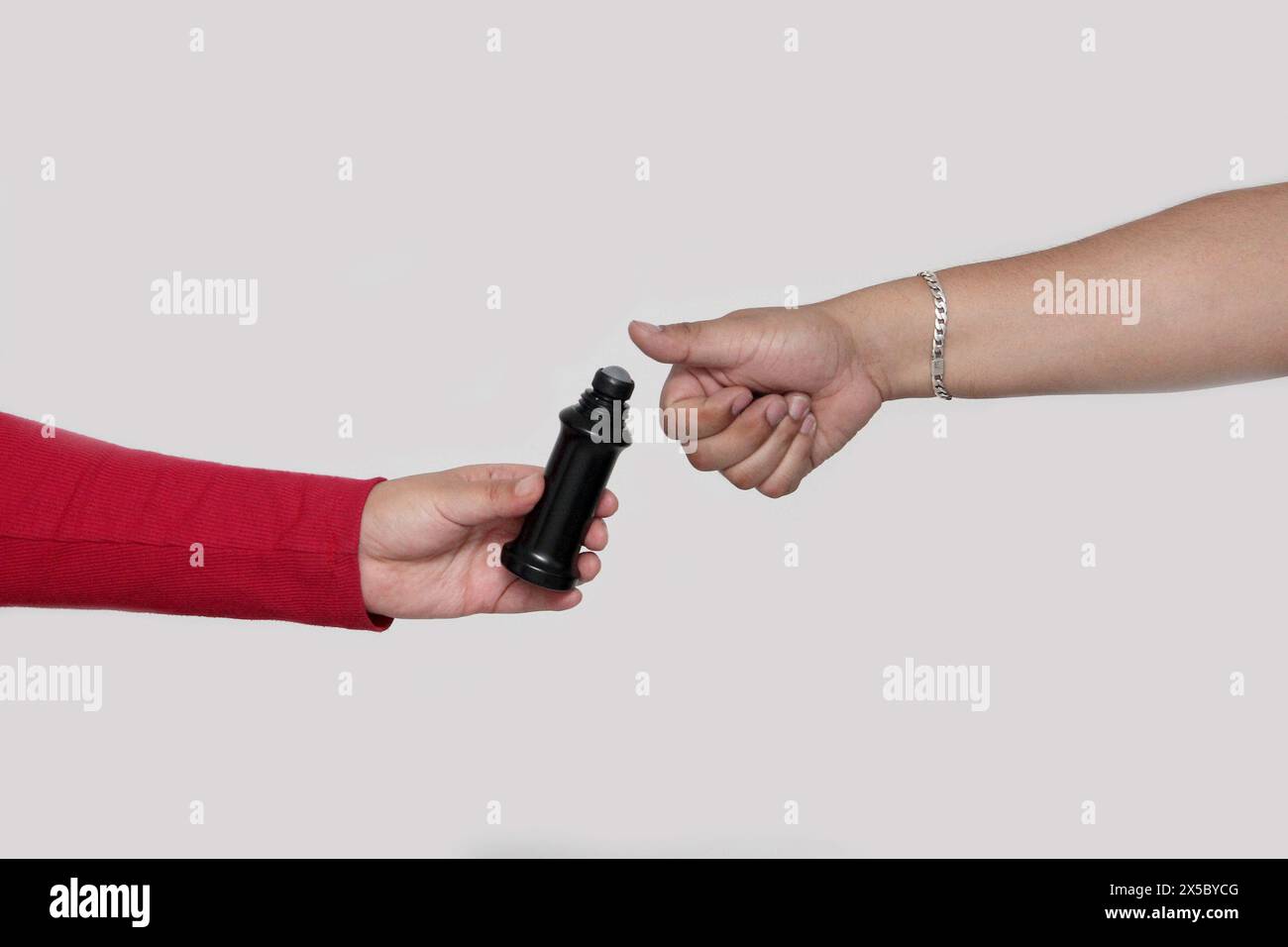 Election day in the country, the thumb of the hand is inked with ...