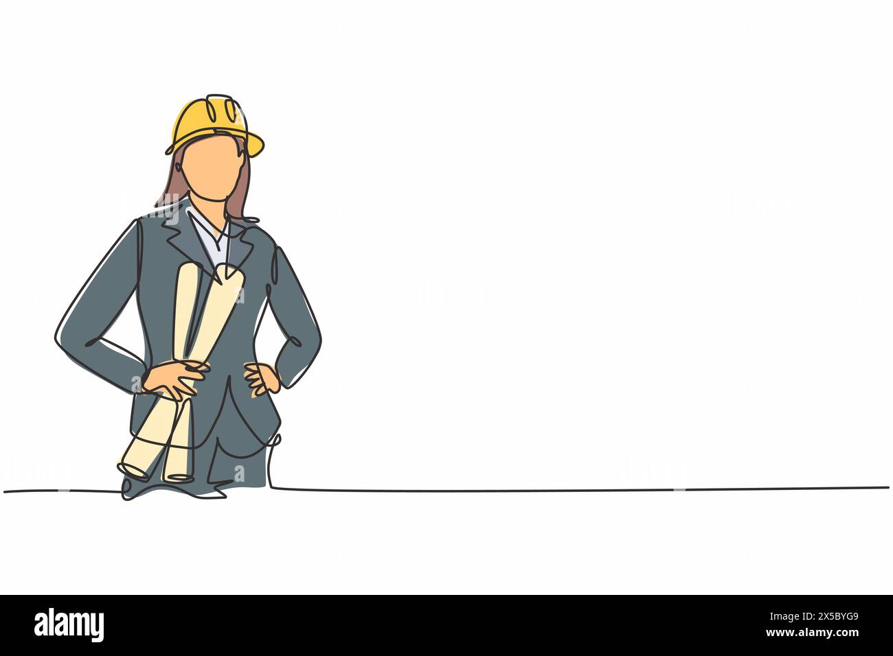 Single continuous line drawing of young beautiful female architect on ...