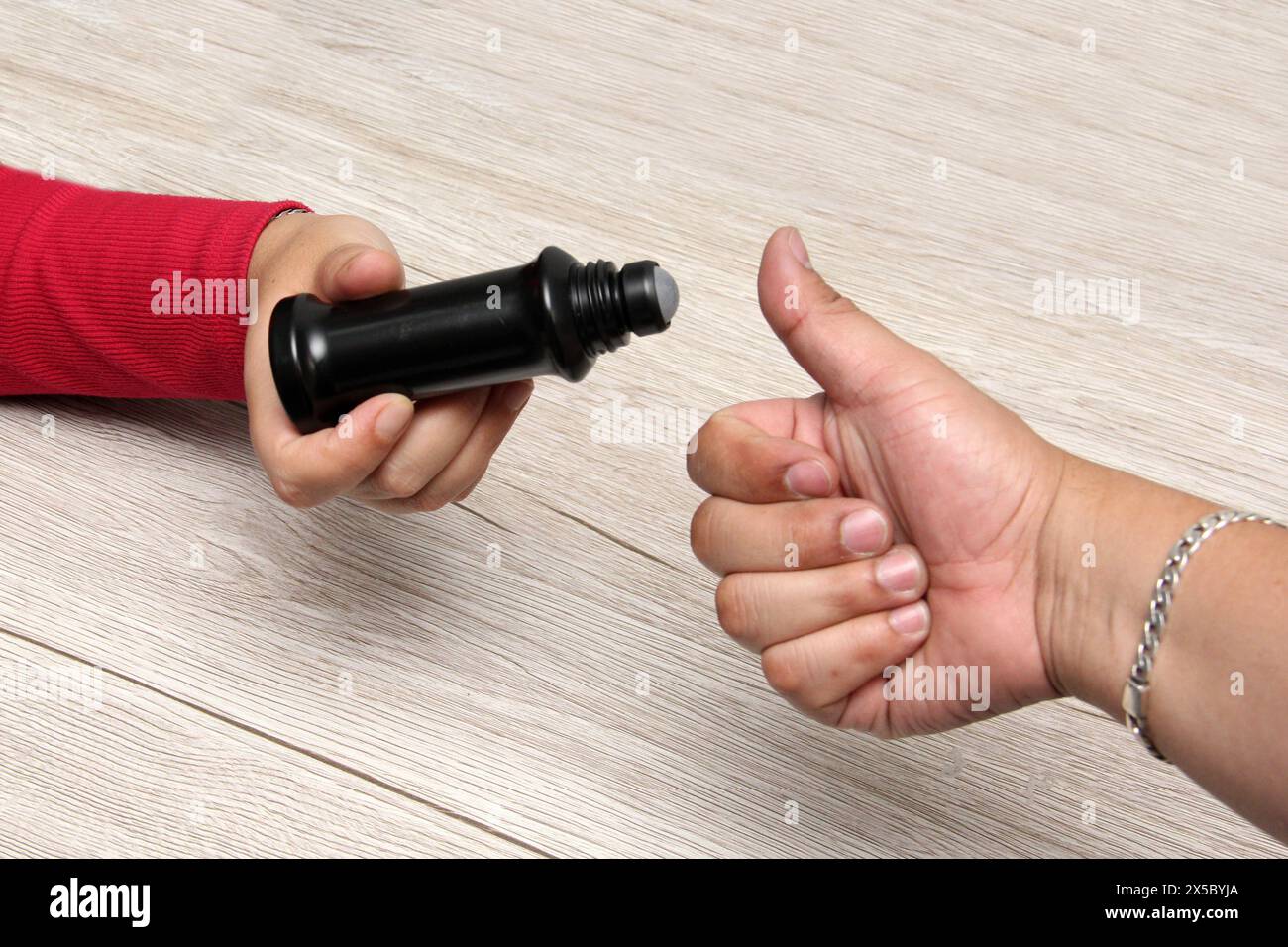 Election day in the country, the thumb of the hand is inked with ...