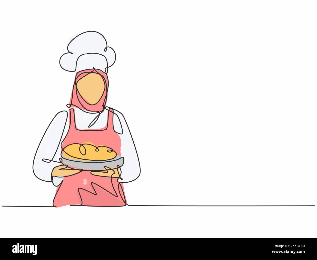 Continuous one line drawing of young beauty woman chef in uniform ...