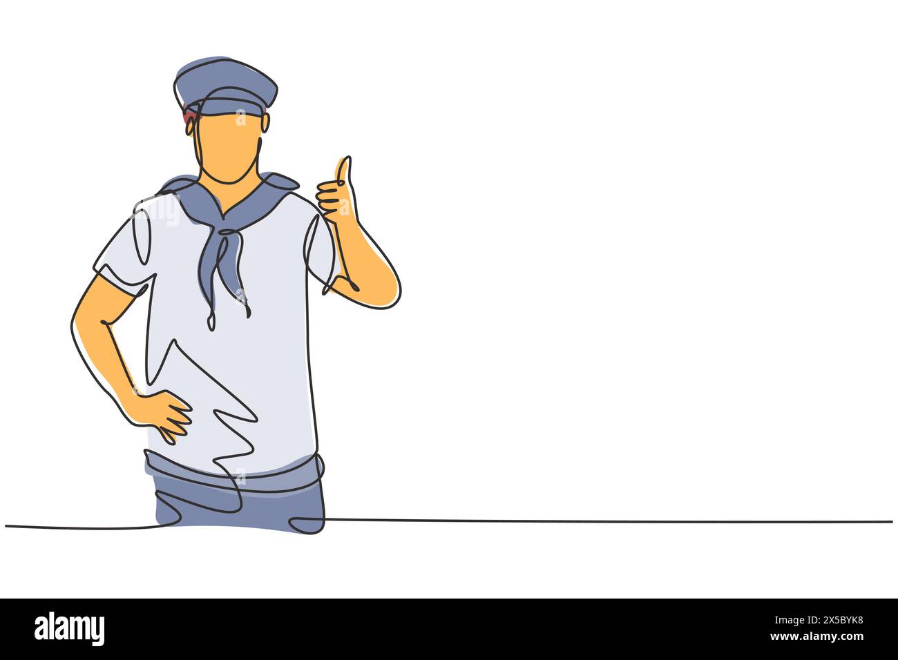 Single continuous line drawing a sailor man with a thumbs-up gesture ...