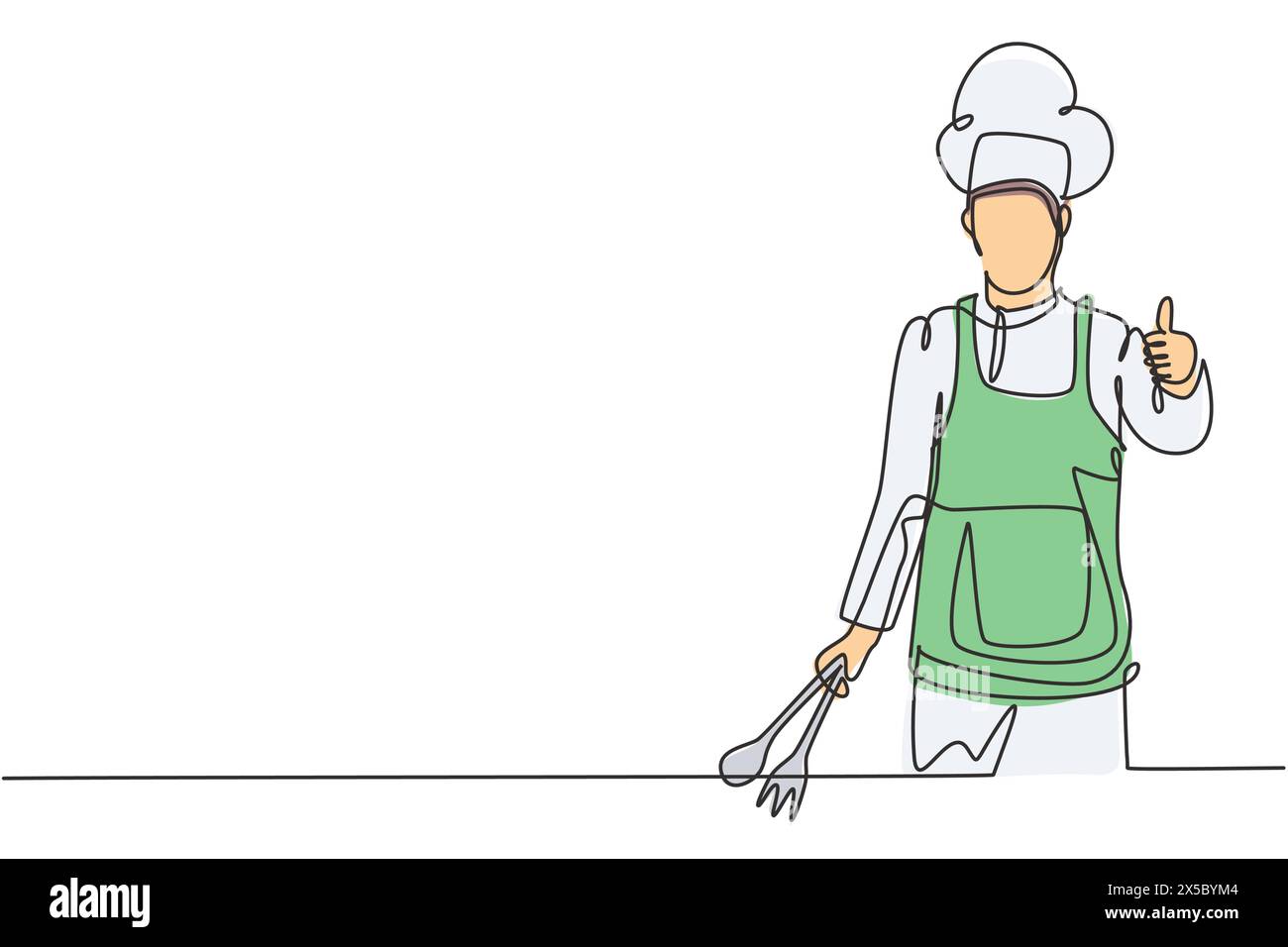 Single one line drawing of the chef with thumbs-up gestures and ...