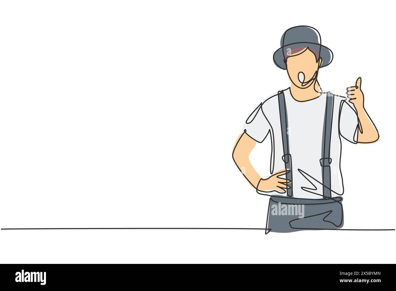 Single one line drawing of Mime Artist with thumbs-up gesture and white ...