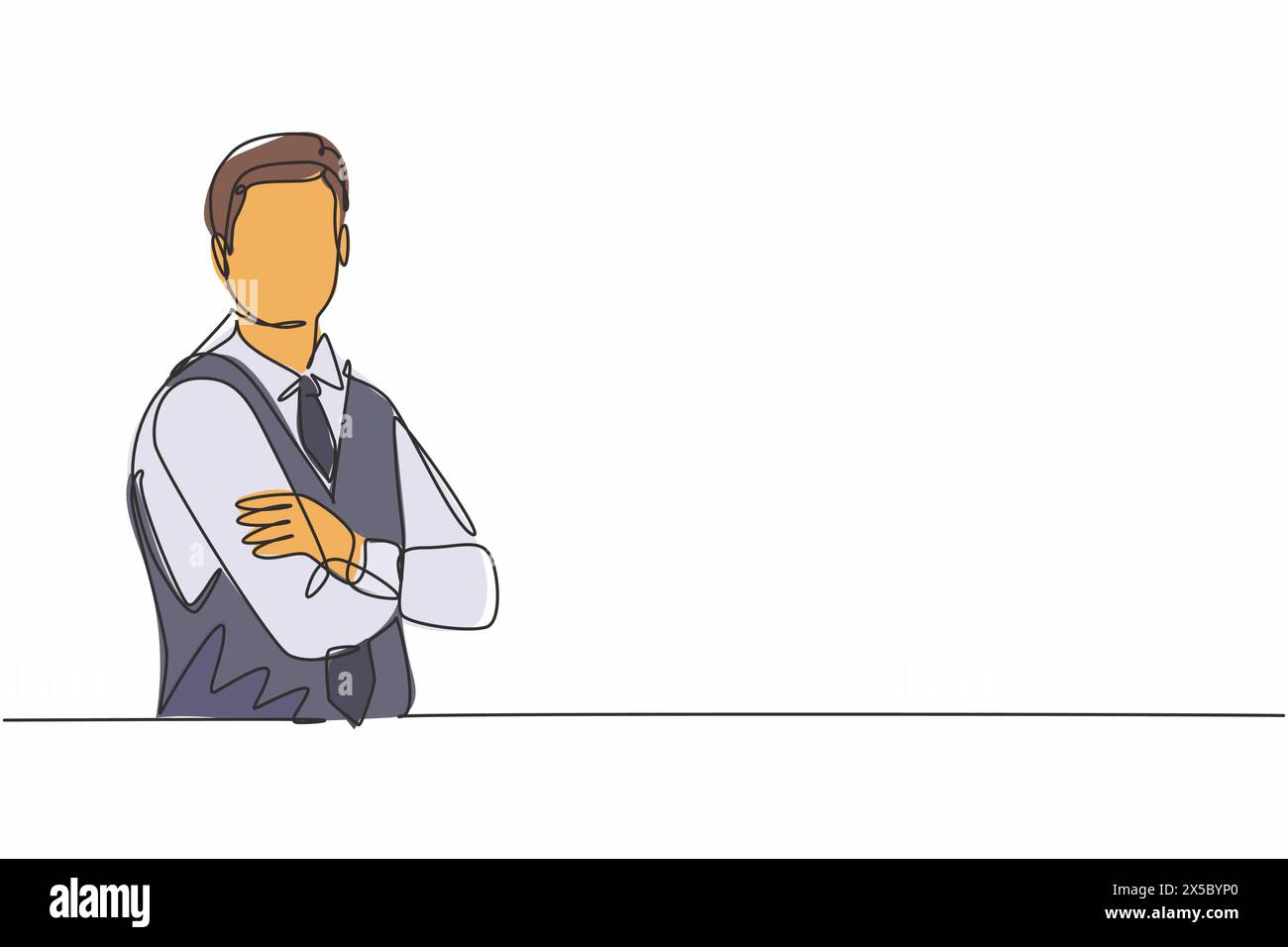 Continuous one line drawing of young handsome male flight attendant ...