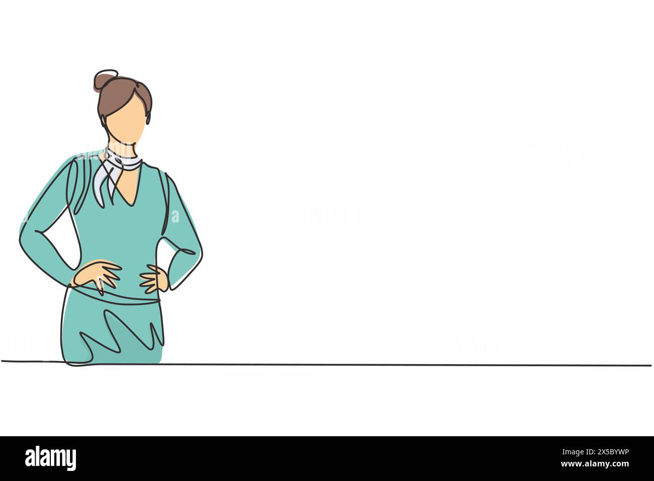 Single one line drawing of young beauty female stewardess posing with ...