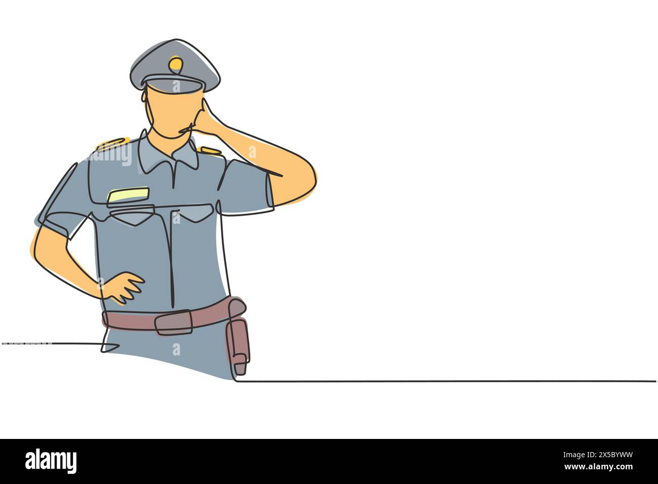 Single continuous line drawing policeman with call me gesture and ...