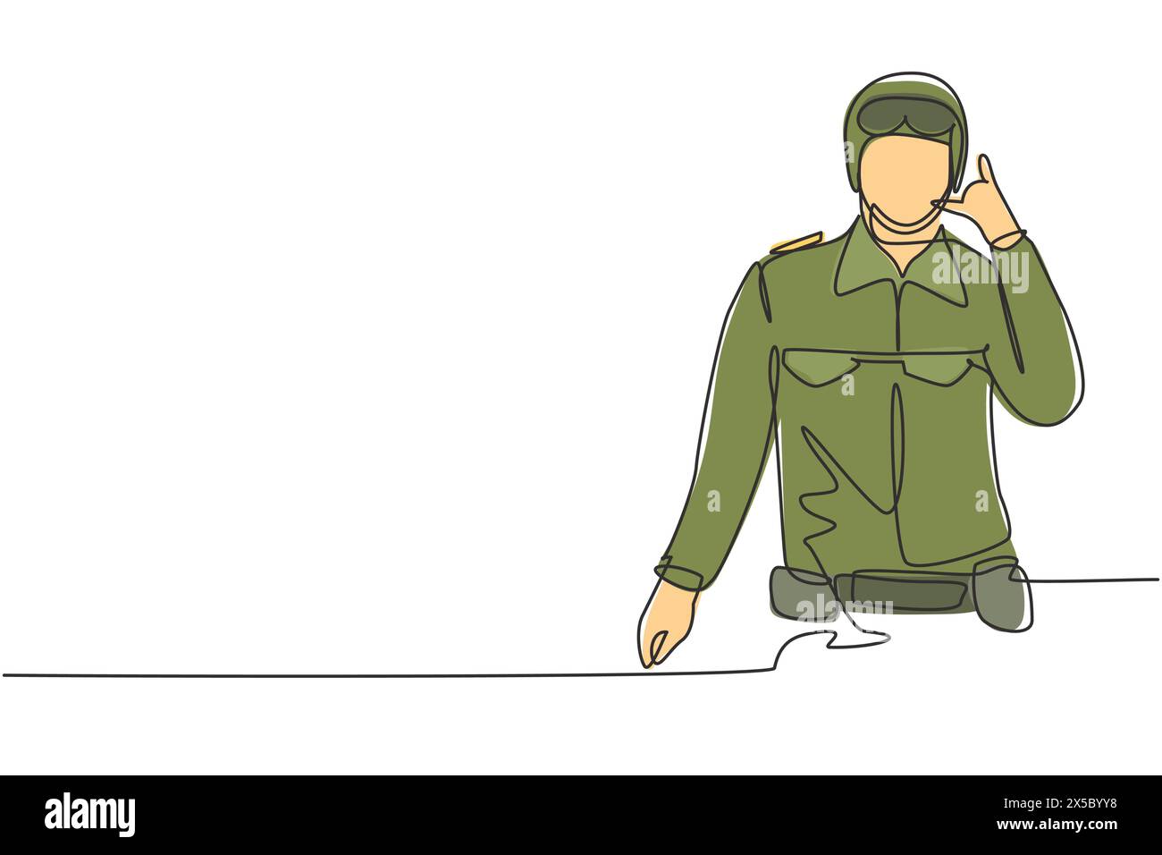 Single continuous line drawing soldier with goggle, full uniform, call ...