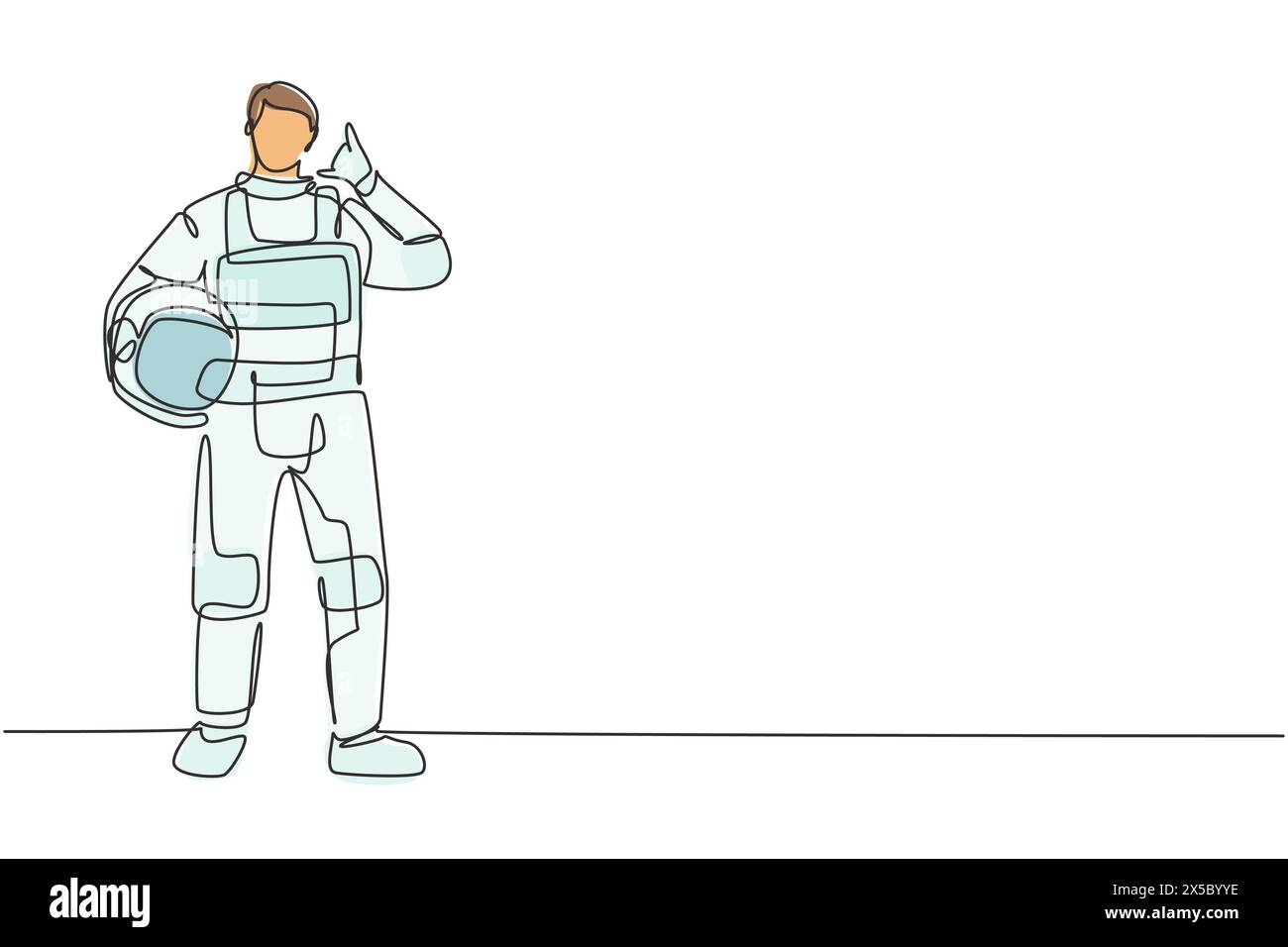 Single continuous line drawing astronaut stands with call me gesture ... Single continuous line drawing astronaut stands with call me gesture ...
