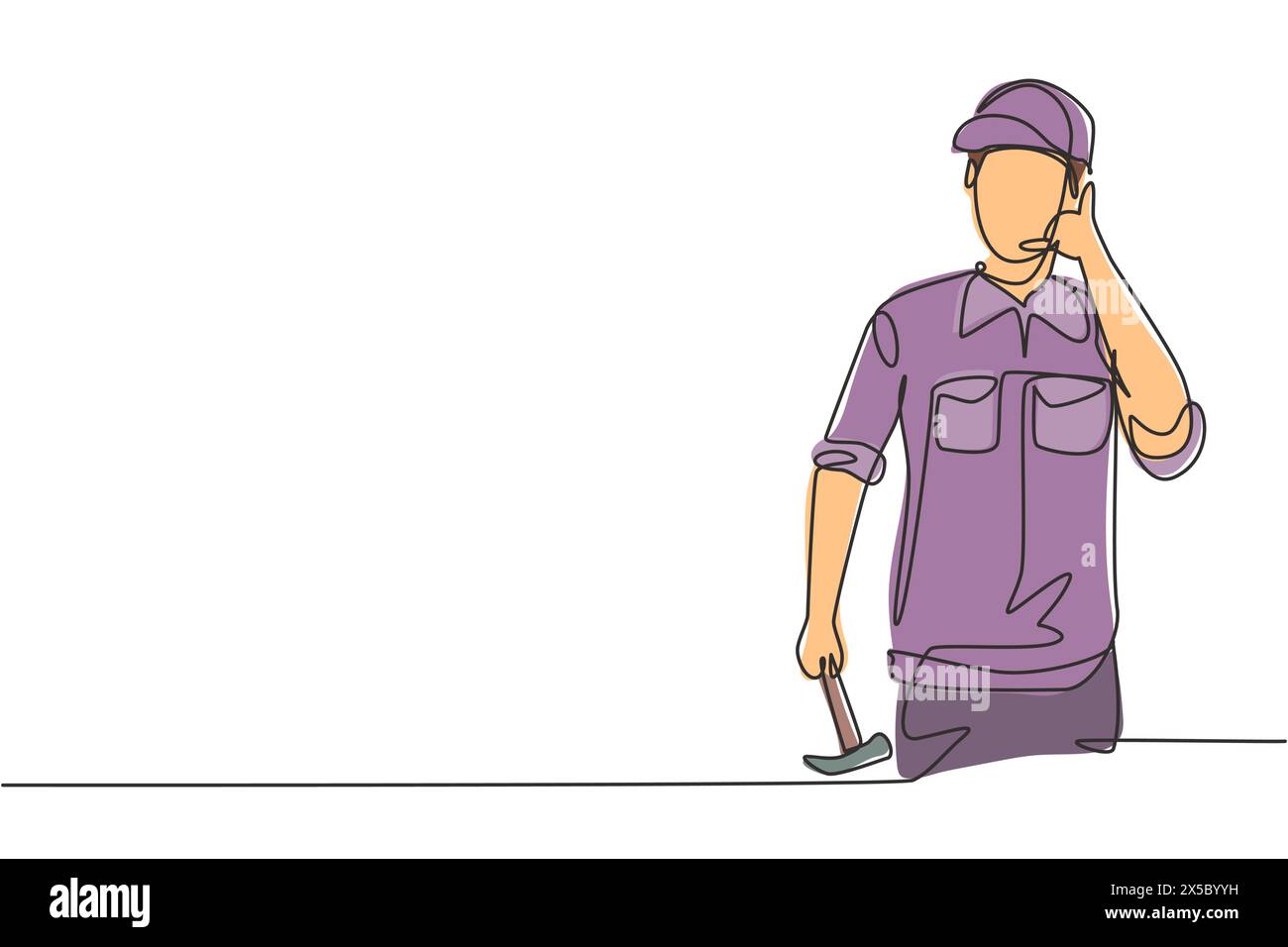 Continuous one line drawing carpenter with call me gesture works in ...