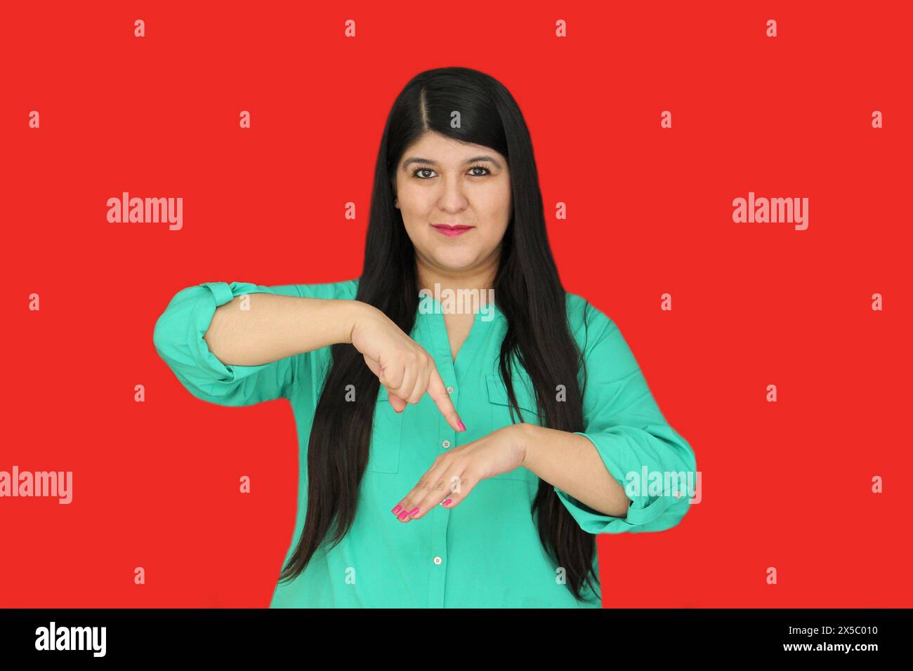 30 Year Old Latina Woman Uses Mexican Sign Language From The Deaf Community Of Mexico Series Of