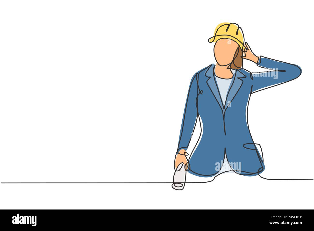 Single one line drawing female architect with call me gesture and ...