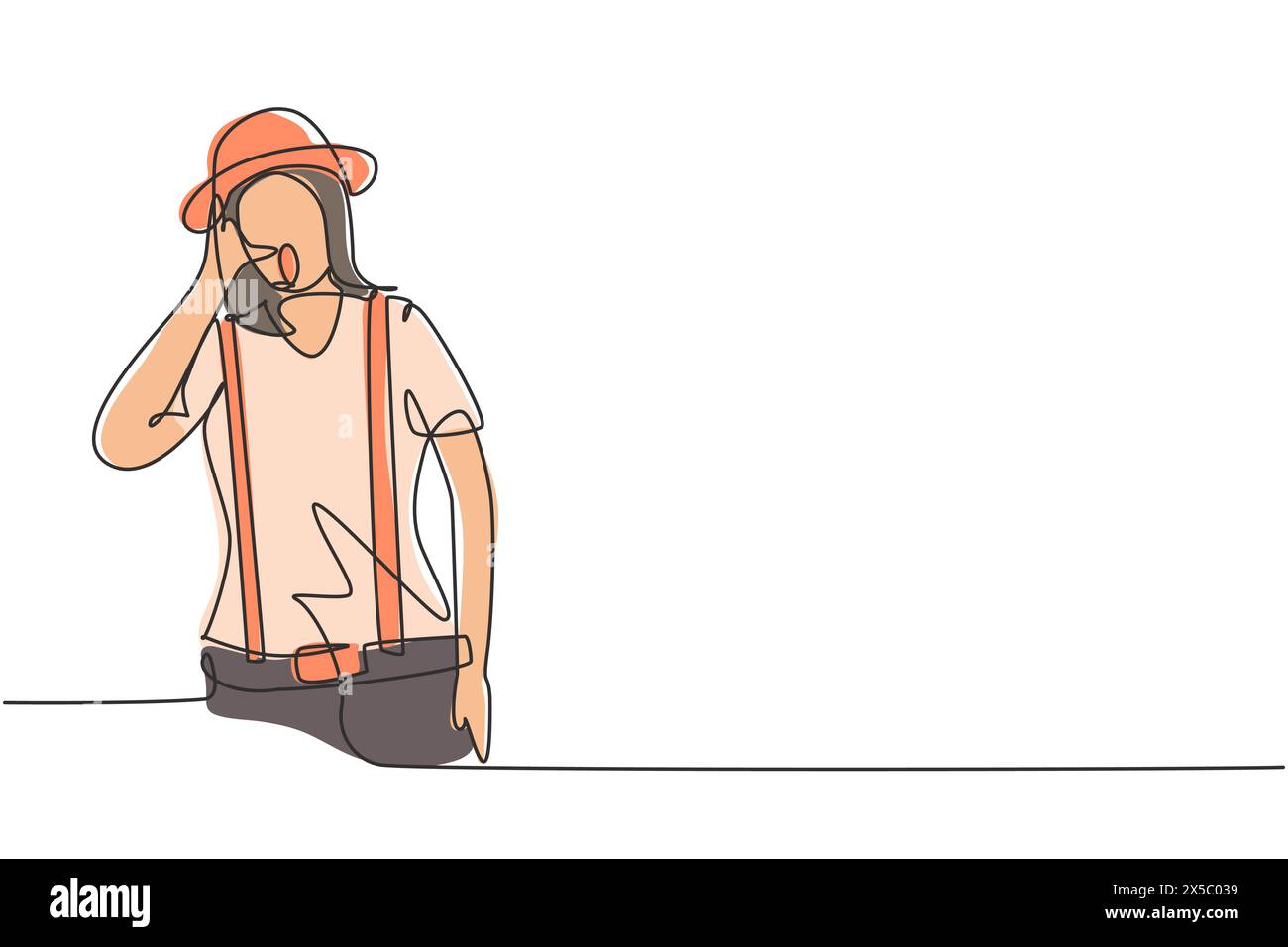 Single continuous line drawing female mime artist with call me gesture ...