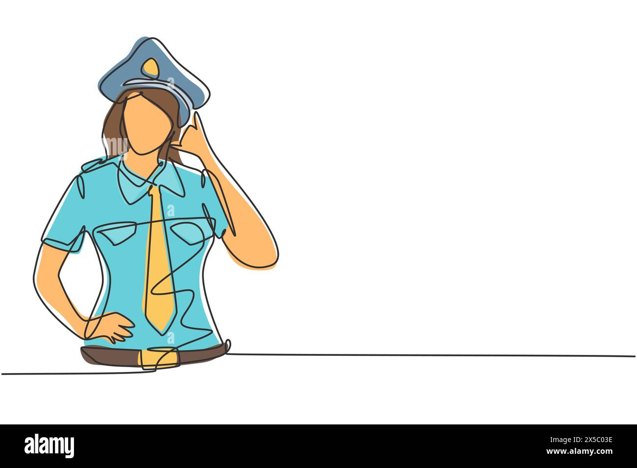 Single one line drawing female pilot with call me gesture and full ...