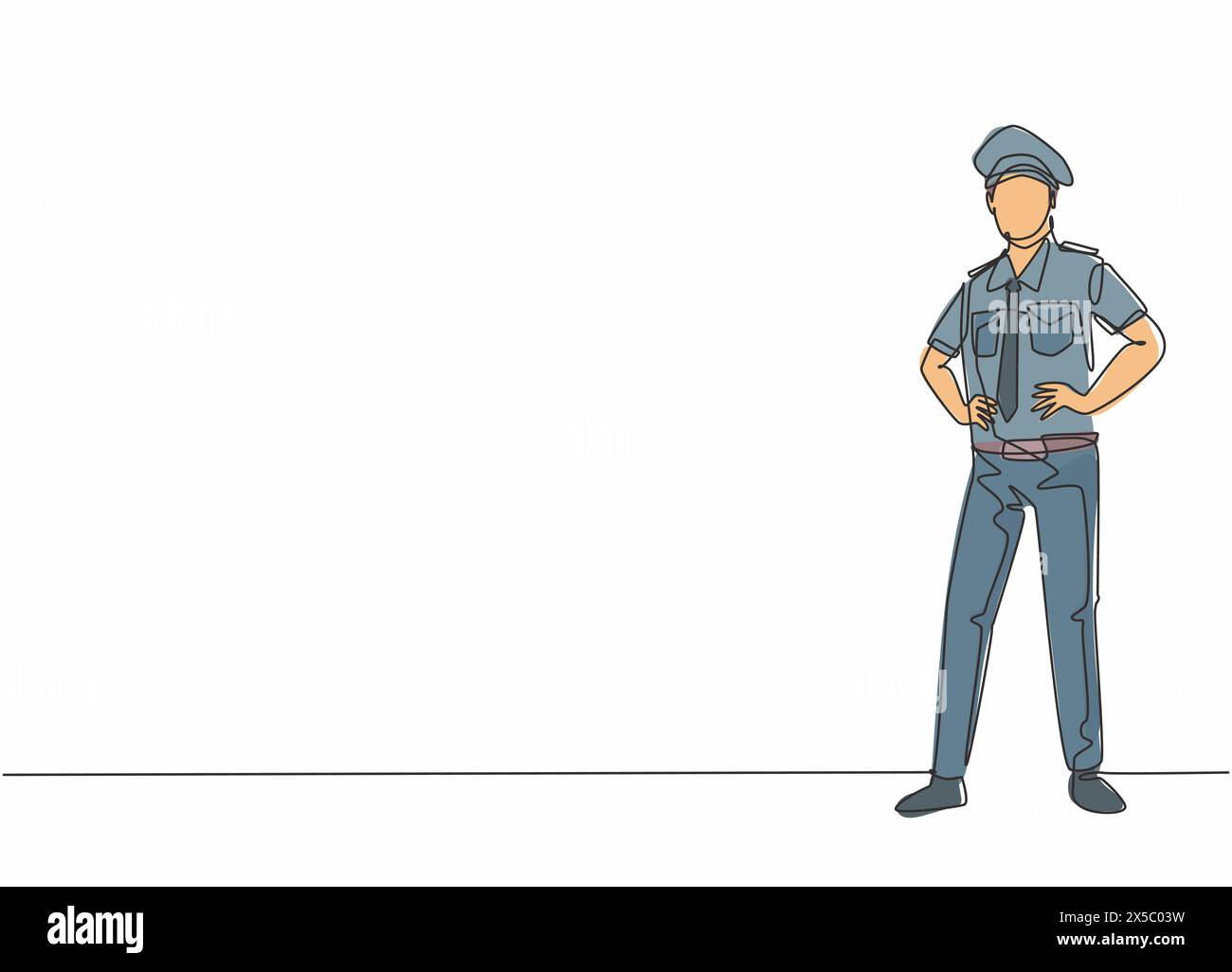 Single continuous line drawing of young male captain pilot wearing ...