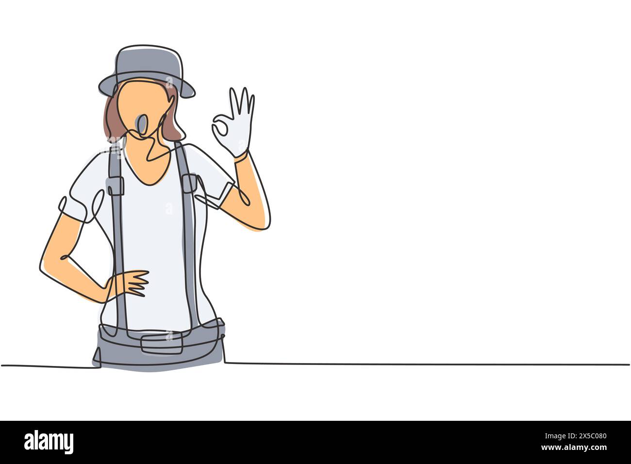 Continuous one line drawing female mime artist with gesture okay and ...