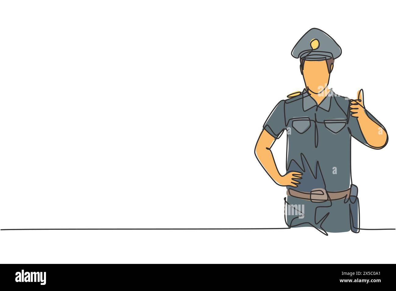 Continuous one line drawing the policeman with a thumbs-up gesture and ...