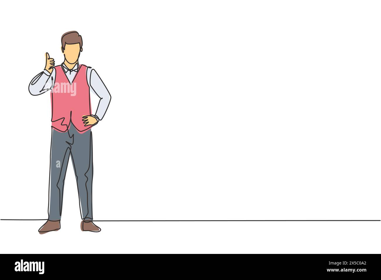 Continuous one line drawing flight attendant stands in a uniform with ...