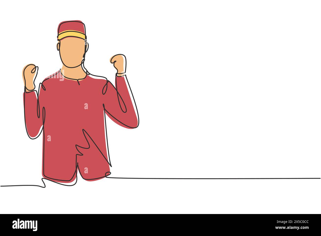 Continuous one line drawing hotel doorman with celebrate gesture and ...