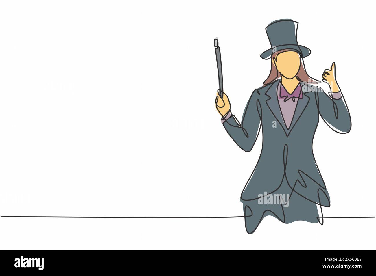Single one line drawing of female magician with a gesture thumbs up ...