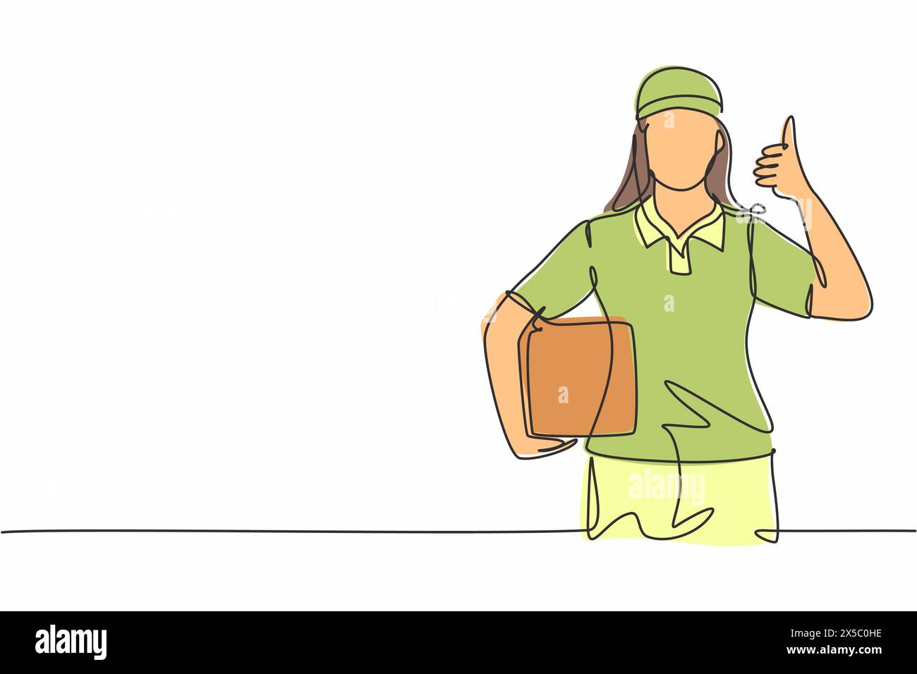Single one line drawing of delivery lady with a thumbs-up gesture ...