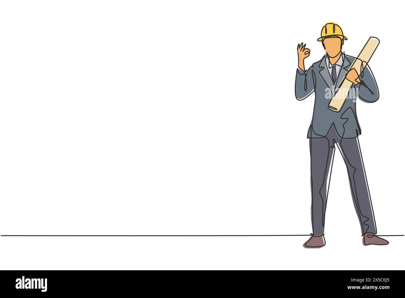 Continuous one line drawing architect stood with gesture okay and ...