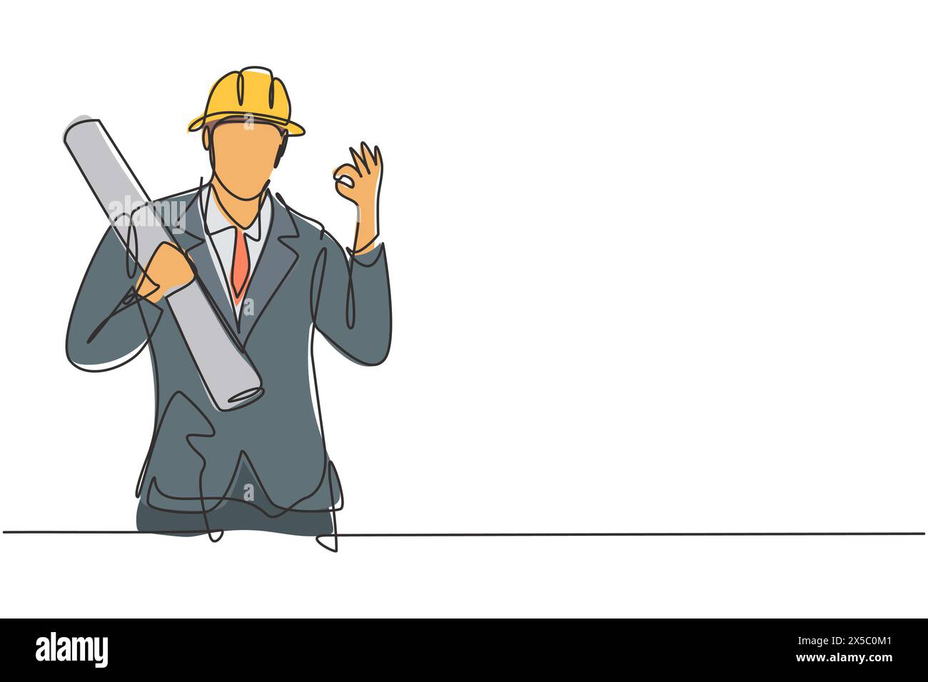 Single continuous line drawing architect with gesture okay and wearing ...