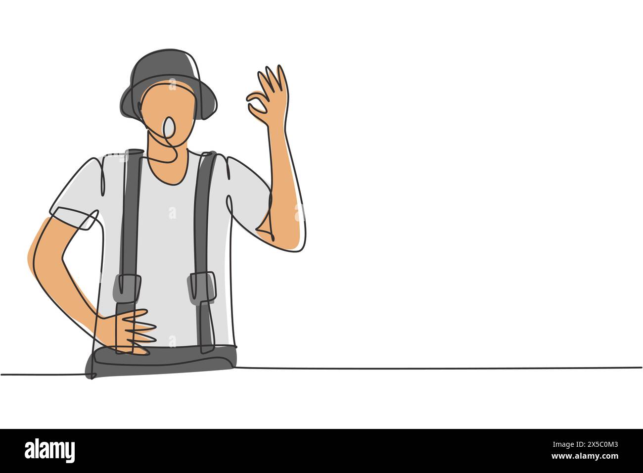 Single one line drawing of mime artist with gesture okay and white face ...