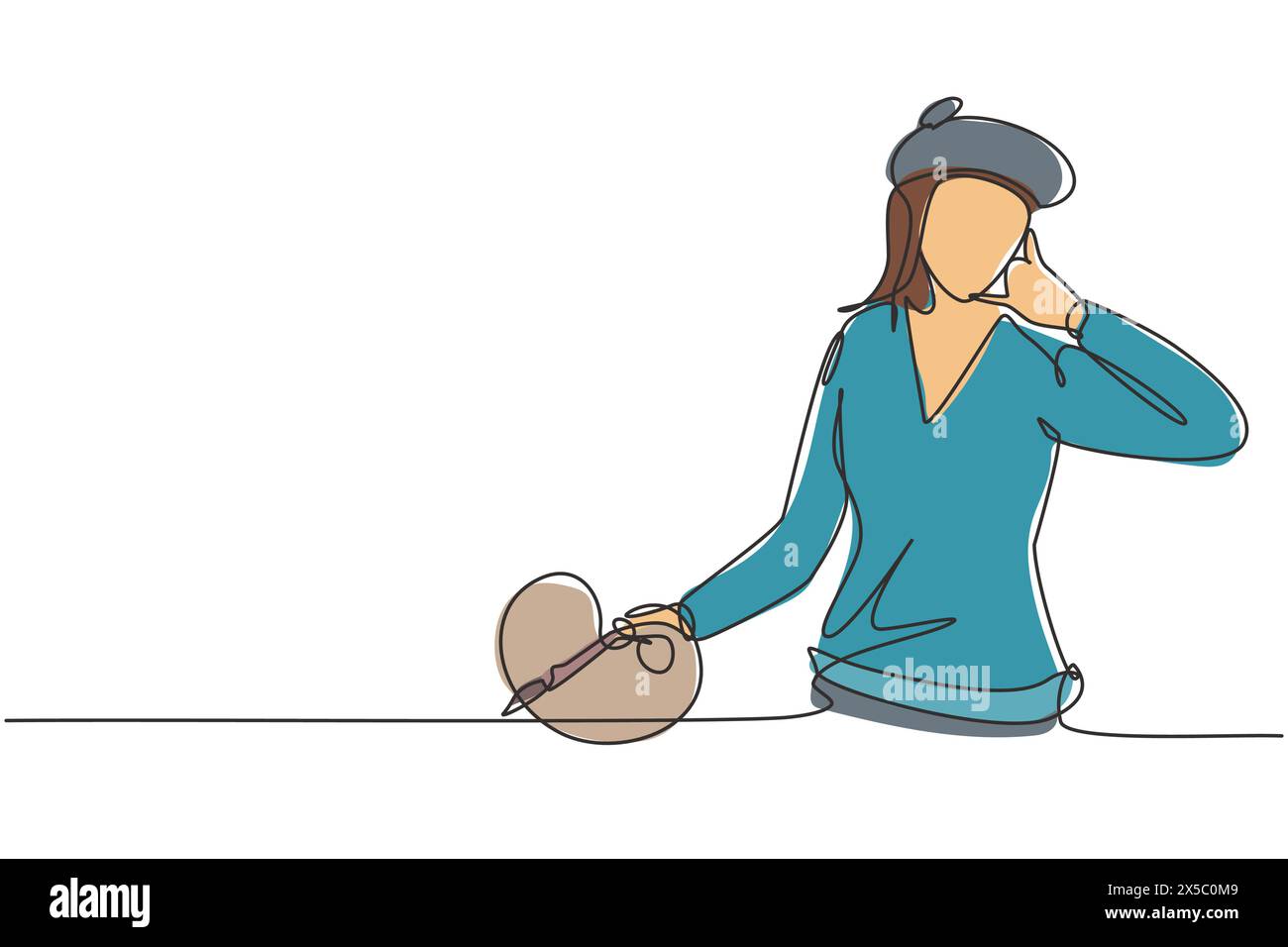 Female artist using brush painting Stock Vector Images - Alamy