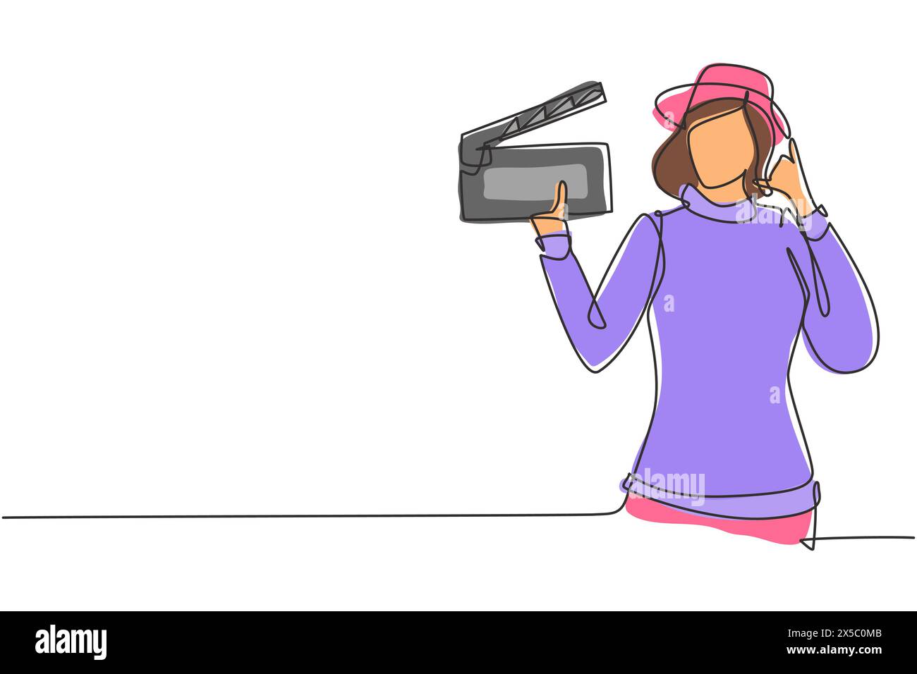 Single one line drawing female film director with call me gesture ...