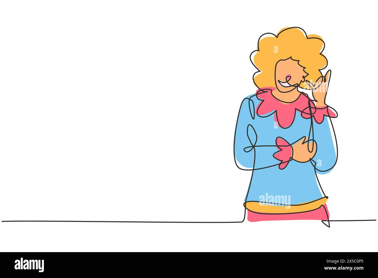 Continuous one line drawing female clown with call me gesture, wearing ...