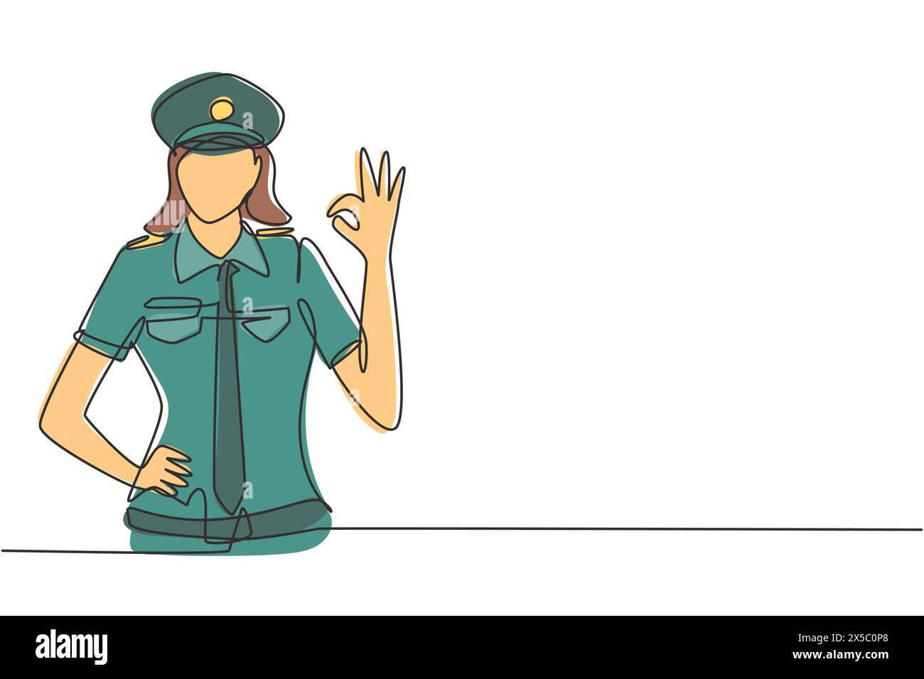 Single continuous line drawing female pilot with gesture okay and ...