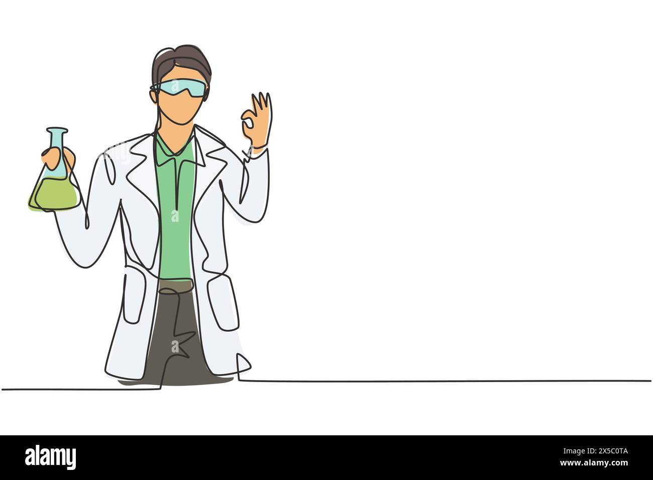 Single one line drawing of male scientist with gesture okay and holding ...