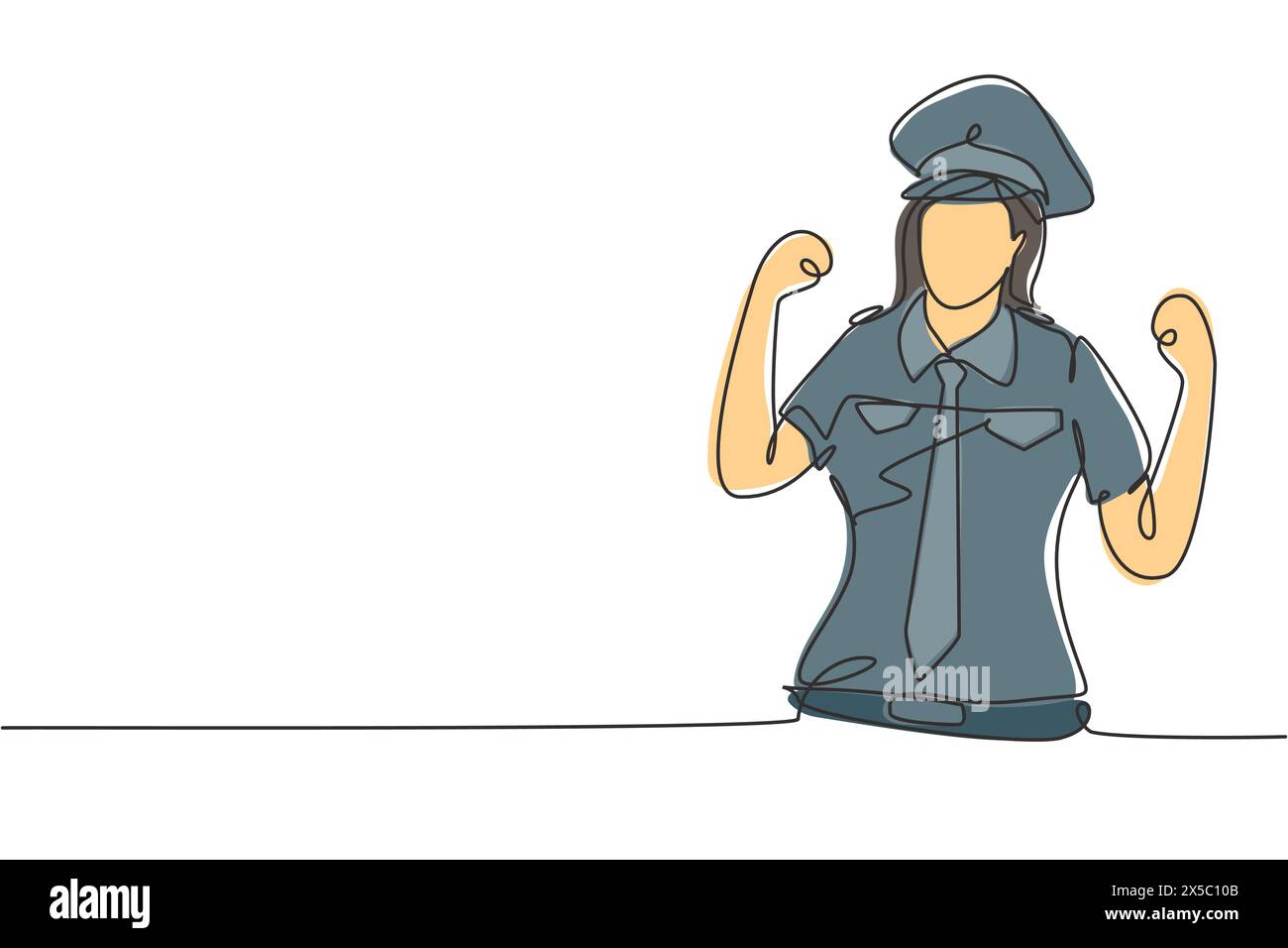 Single continuous line drawing female pilot with celebrate gesture and ...