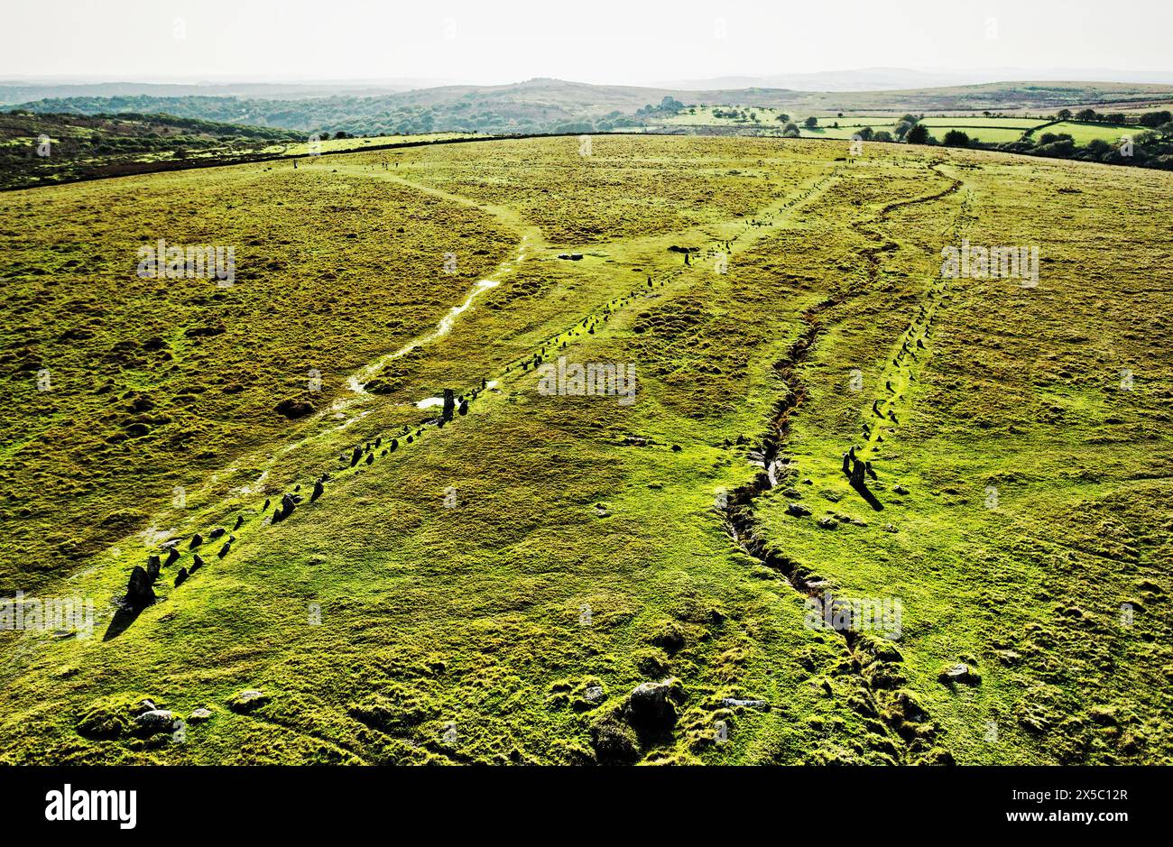Merrivale stone rows. Prehistoric late Neolithic 3000 – 2300 BC site on ...