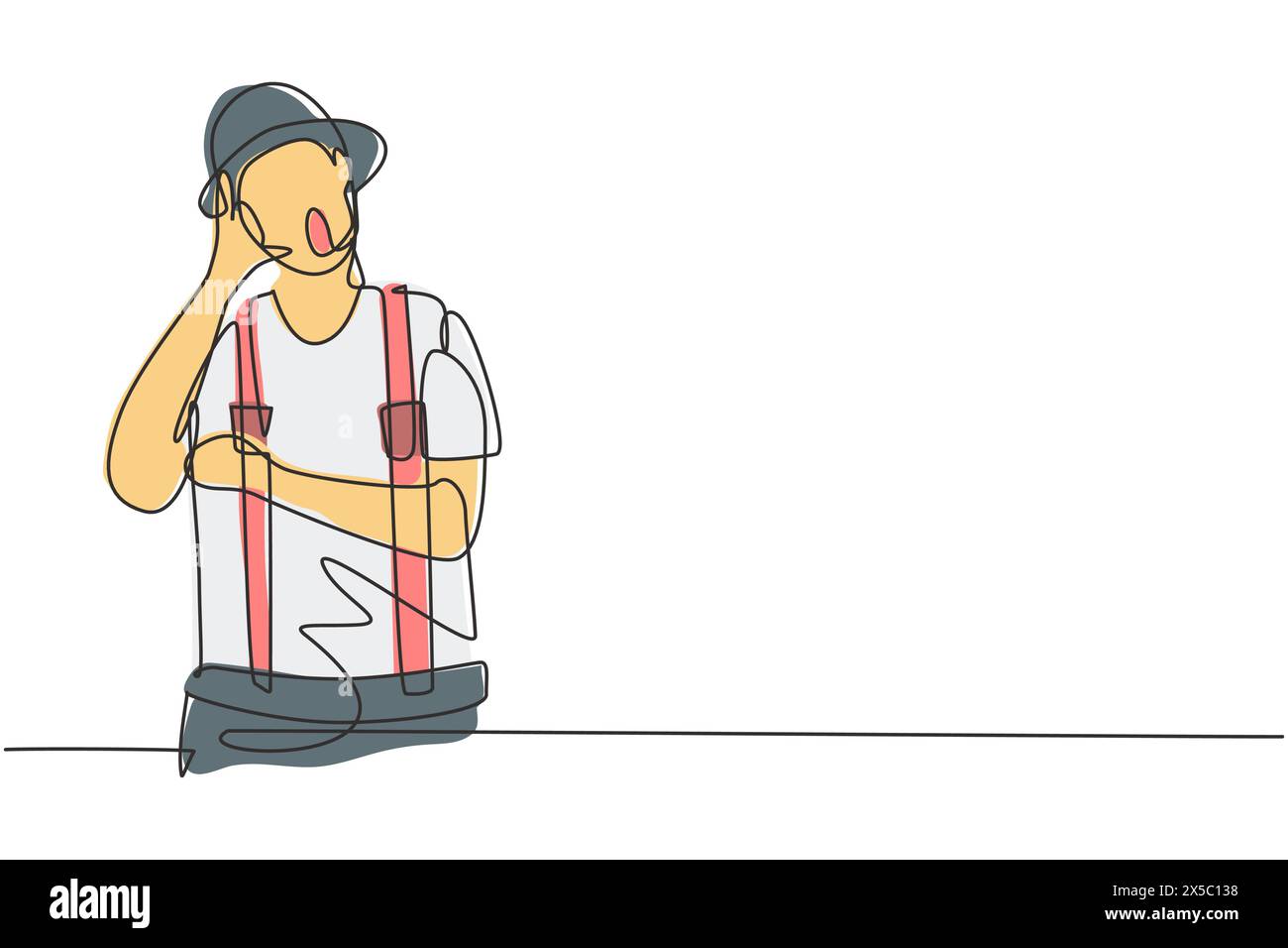 Single one line drawing mime artist with call me gesture and white face ...