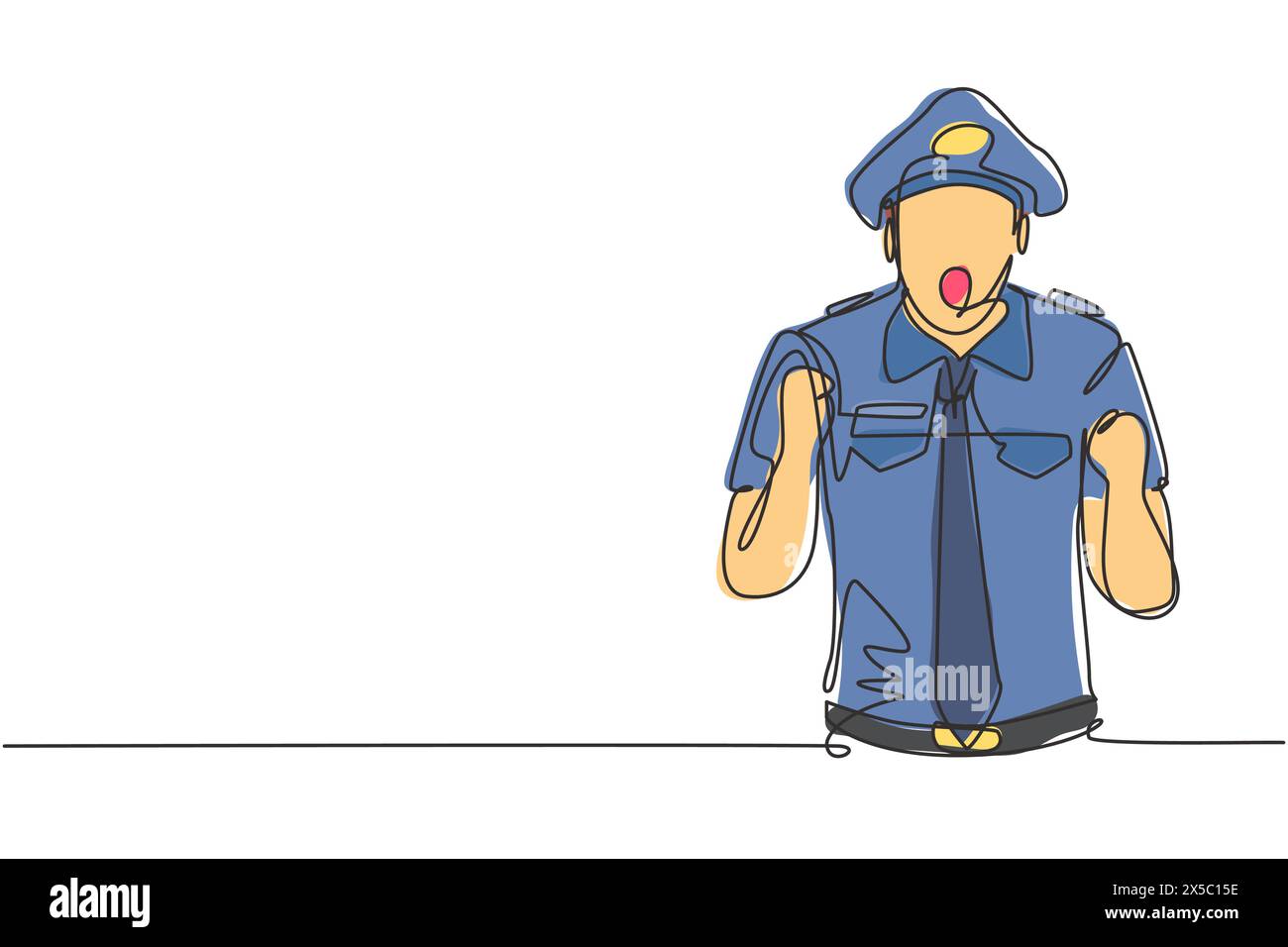 Single continuous line drawing pilot with celebrate gesture and full ...