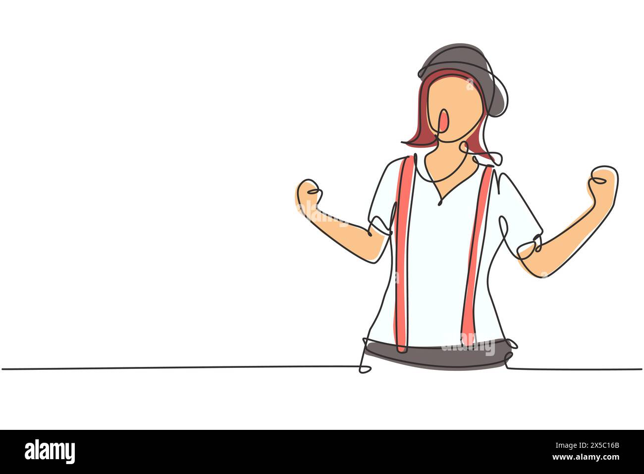 Continuous one line drawing female mime artist with celebrate gesture ...