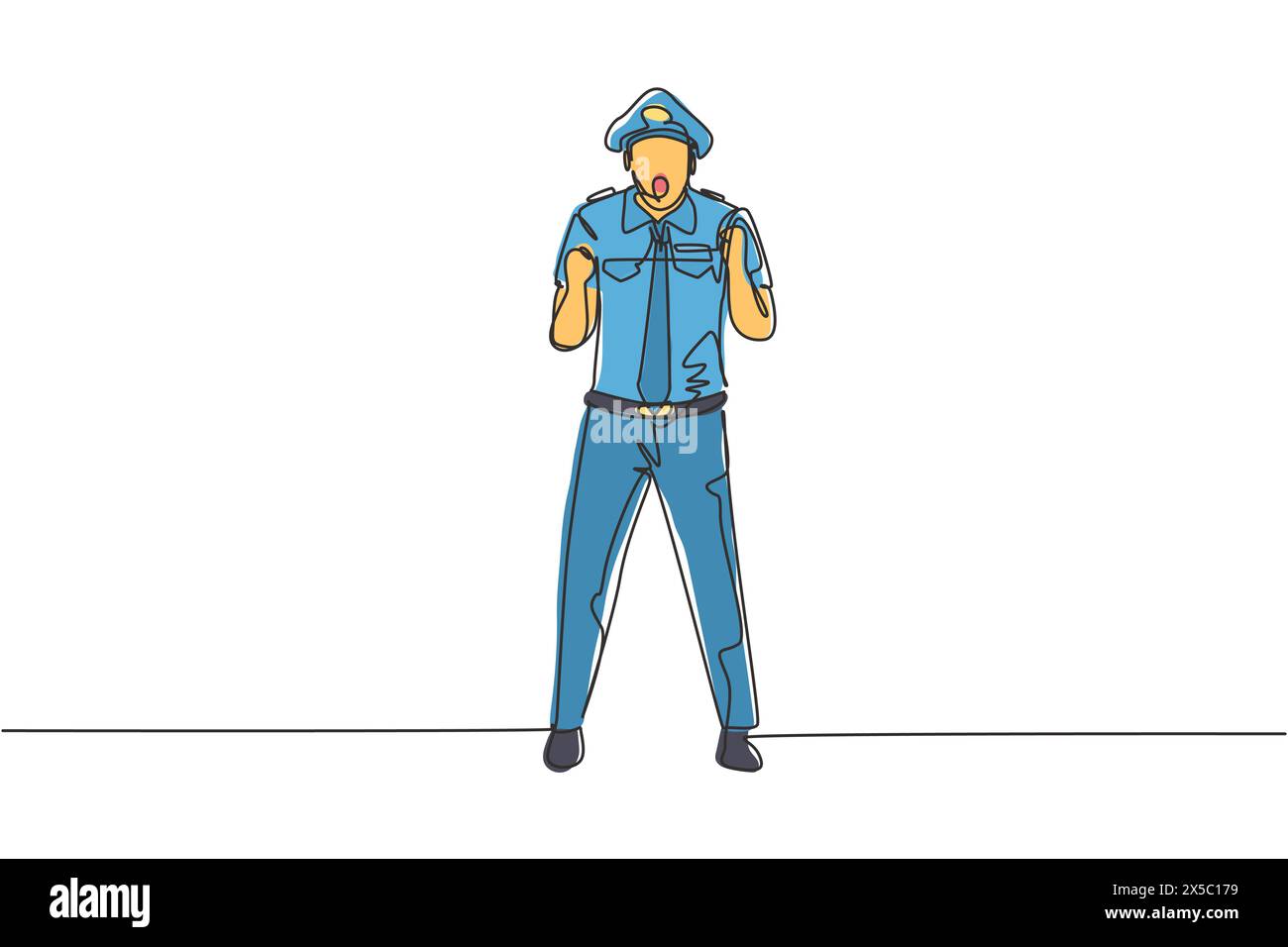 Continuous one line drawing pilot stands with celebrate gesture and ...