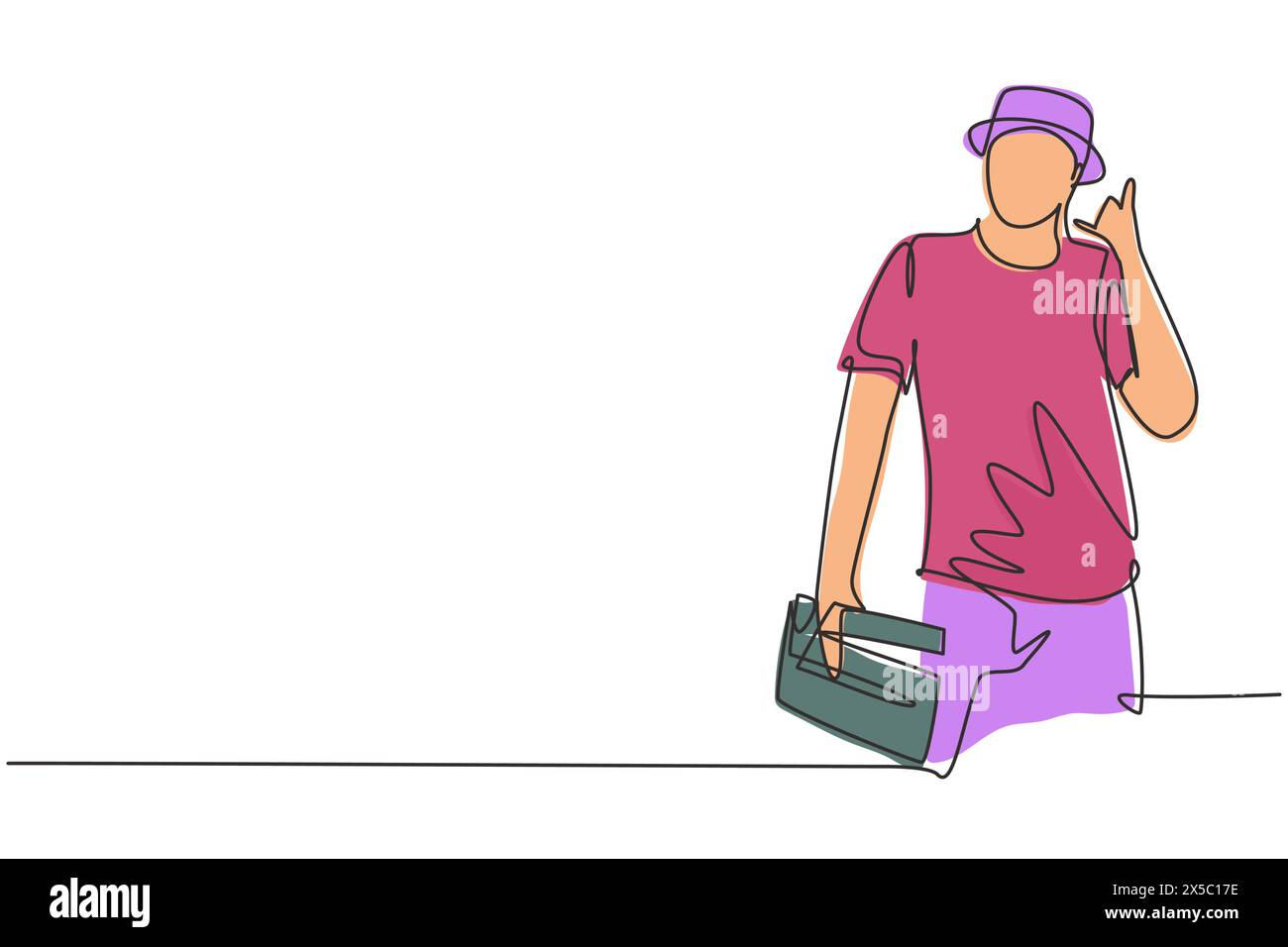 Single continuous line drawing film director with call me gesture ...