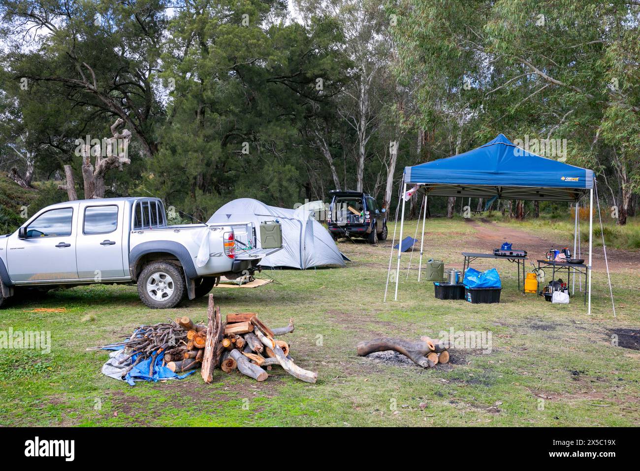 Turon National Park near Lithgow in New South Wales, camp site set up ...